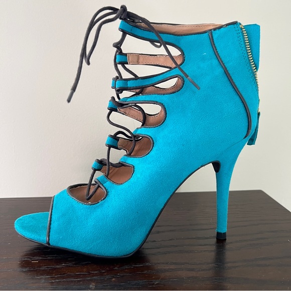 Shoes | Laceup Blue Bootie | Poshmark